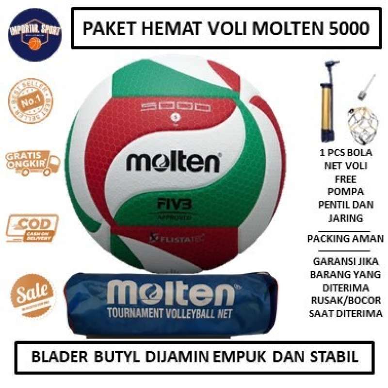 Promo Promo - Paket Komplit Bola Volly Molten 5000 - Bola Volley Voli ...