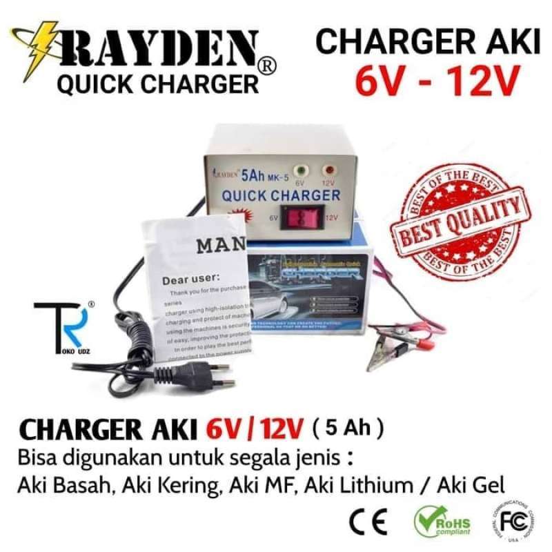 Promo Charger Aki Kering 6 Volt 12 Volt Baterai 6v 12v Rayden 5ah Diskon 18% Di Seller Toplets ...