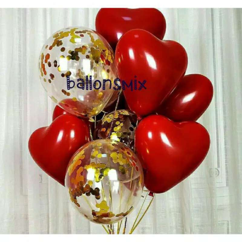 Promo Paket Set Balon Transparan Isi Conffeti + Balon Latex Hati Diskon ...