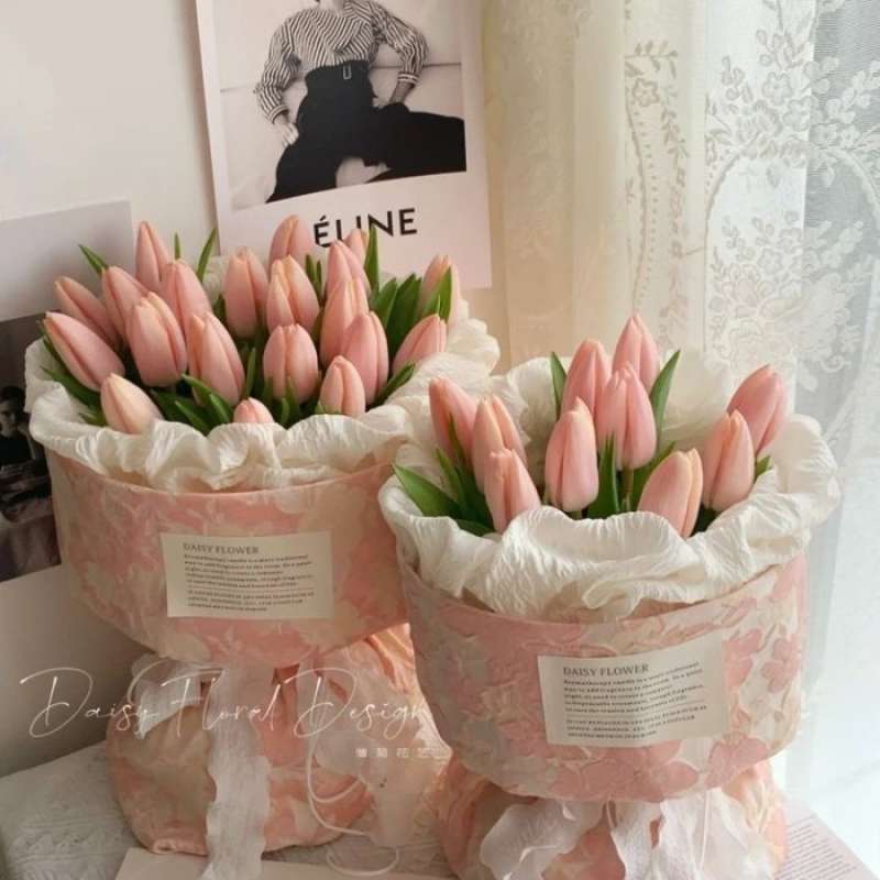 Promo Pastel Pink Tulip Party Bouquet Bucket Buket Bunga Segar Fresh ...
