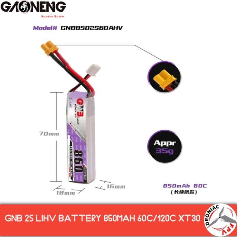 Jual Gaoneng Gnb 2s 850mah 60c / 120c Lihv Battery 7.6v Socket Xt30 Di Seller Owl Store ...