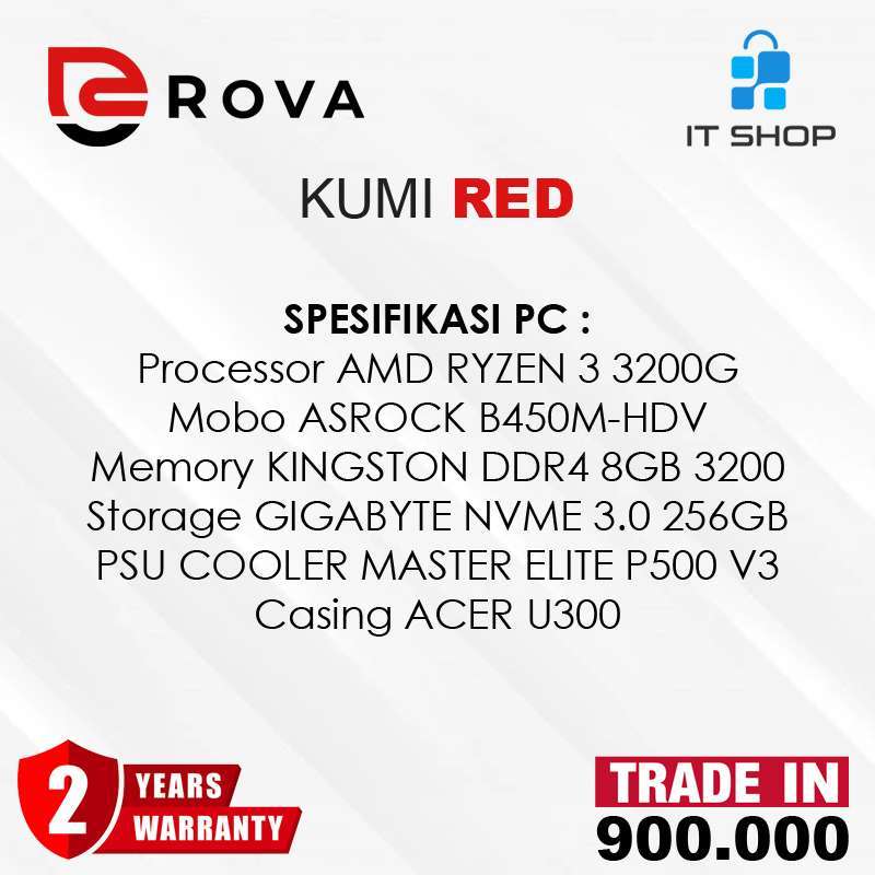 Jual Pc Rakitan Rova Kumi Red Ryzen 3 3200g / Ddr4 8gb / Nvme 256gb Di Seller It Shop Official ...