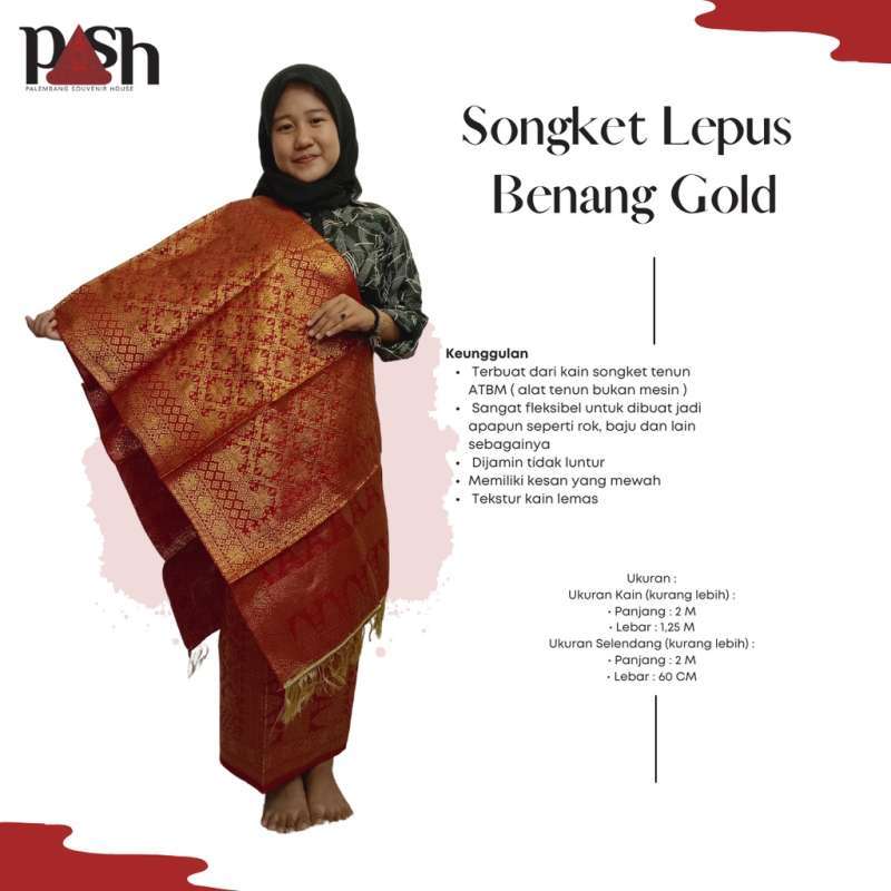 Jual Songket Pash - Songket Lepus Benang Gold Khas Palembang Berbagai Motif Dan Warna - Merah ...