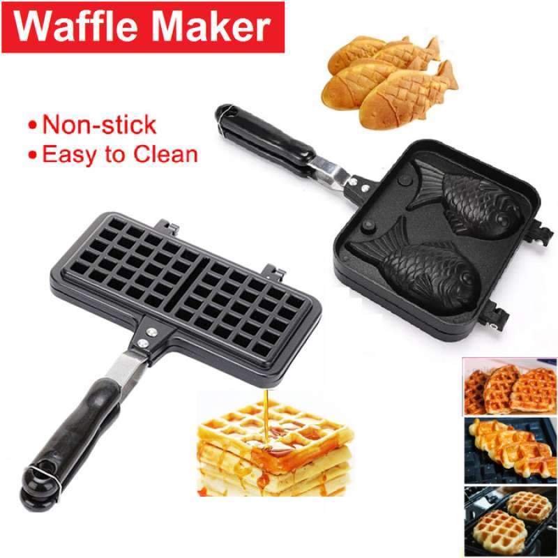 Promo Cetakan Kue Waffle Maker Pan Teflon Marble Bentuk Dua Ikan Anti ...