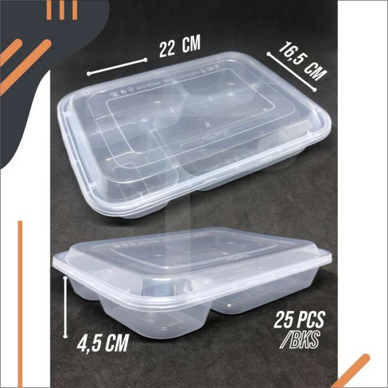 Jual Tray Mika Thinwall Bento Sekat 4 Pp Dome Bening Isi @25 Set ...