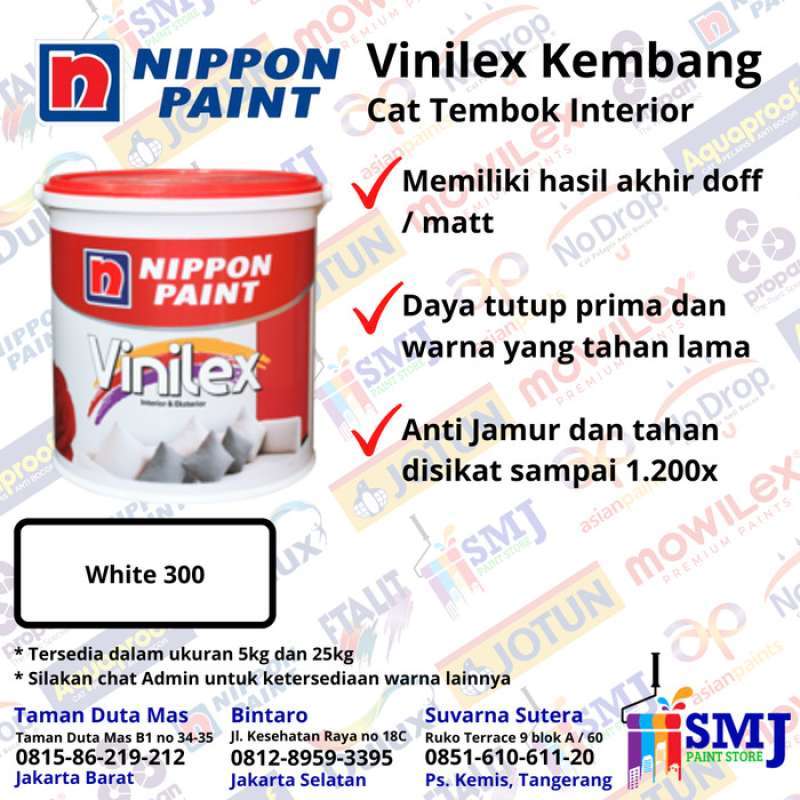 Promo Cat Tembok Interior Nippon Paint Vinilex Bunga Warna Putih 300 Uk ...