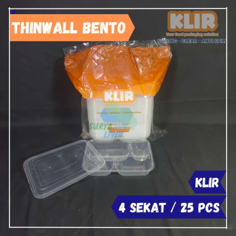 Jual Thinwall Bento Sekat 4 Kotak Makan Klir Anti Pecah Isi 25 Pcs