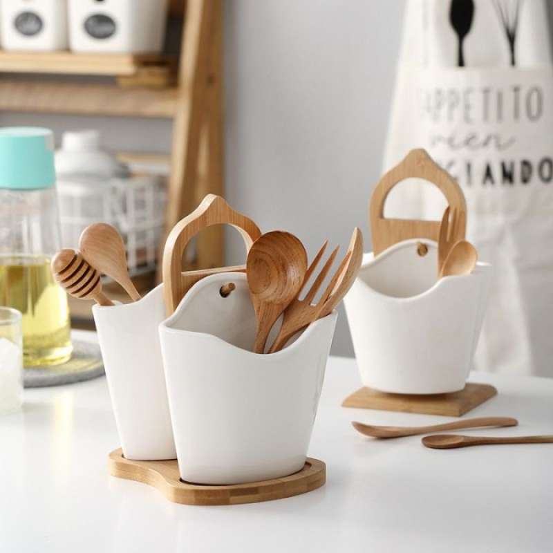 Jual Cutlery Holder Duo Akira / Tempat Sendok Kayu Keramik Nordic ...