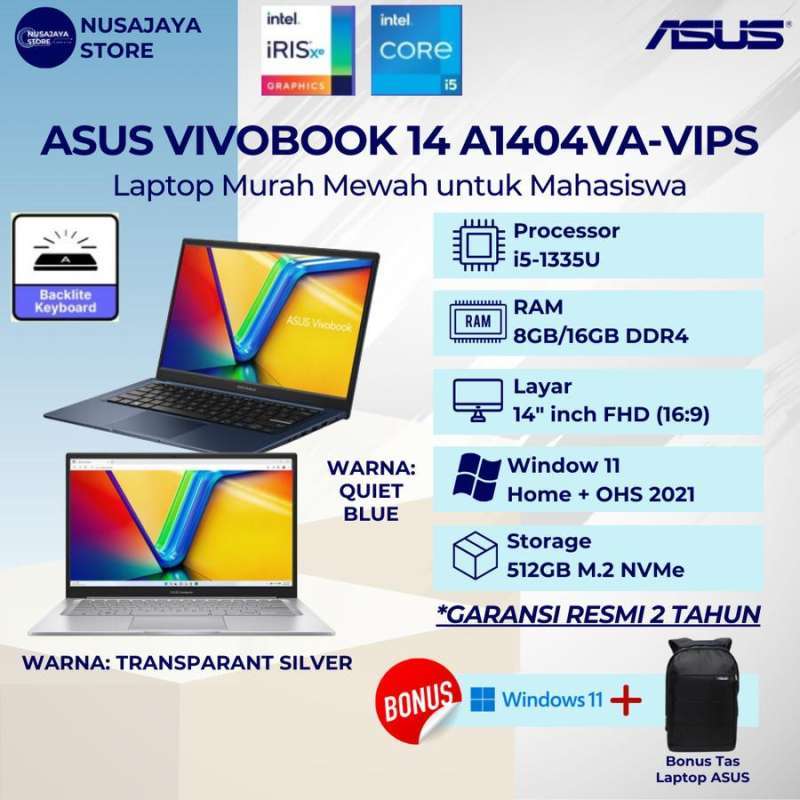 Jual Asus Vivobook 14 A1404va I5-1335u 8gb 512gb Iris Xe 14 Fhd Ohs W11 ...