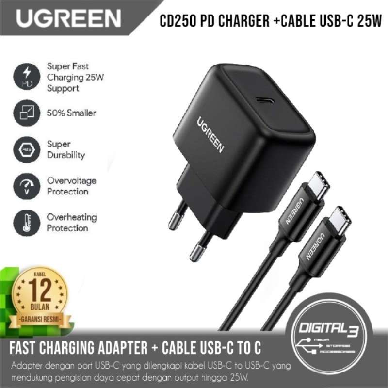 Jual Ugreen Cd250 25w Pd Charger + Usb C To C Kabel Data 2m Cable ...
