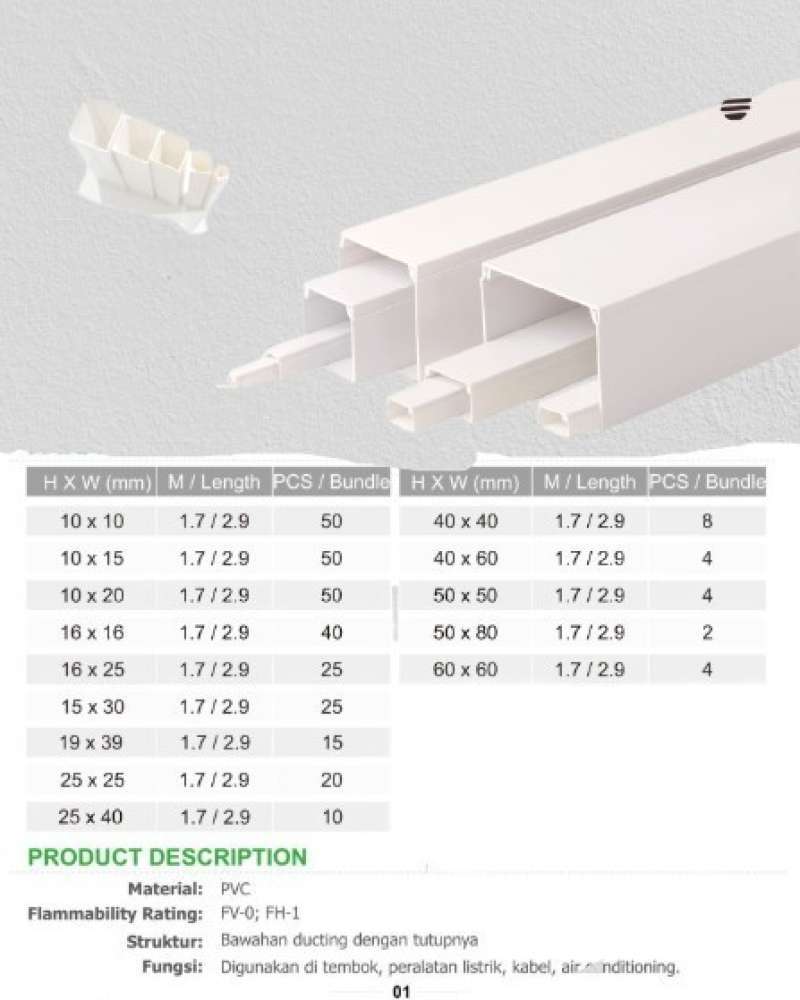 Jual Niso Kabel Duct 50x100 1.7m / Pelindung Kabel Ducting Pvc Putih Di ...
