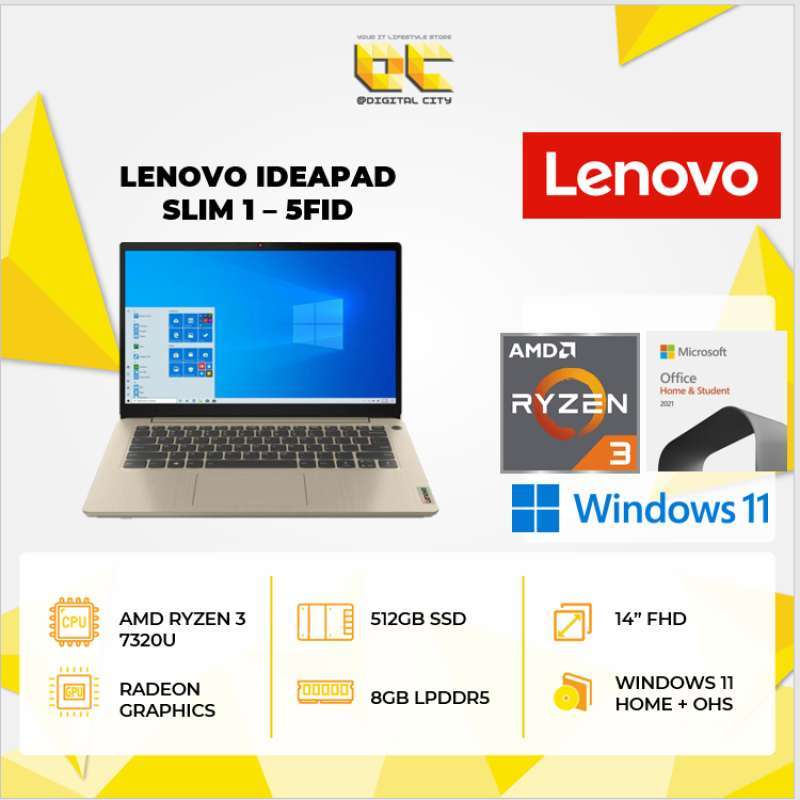 Jual Lenovo Ideapad Slim 1 Ryzen 3 7320 8gb 256gb W11+ohs 14.0fhd Di Seller Digital City ...