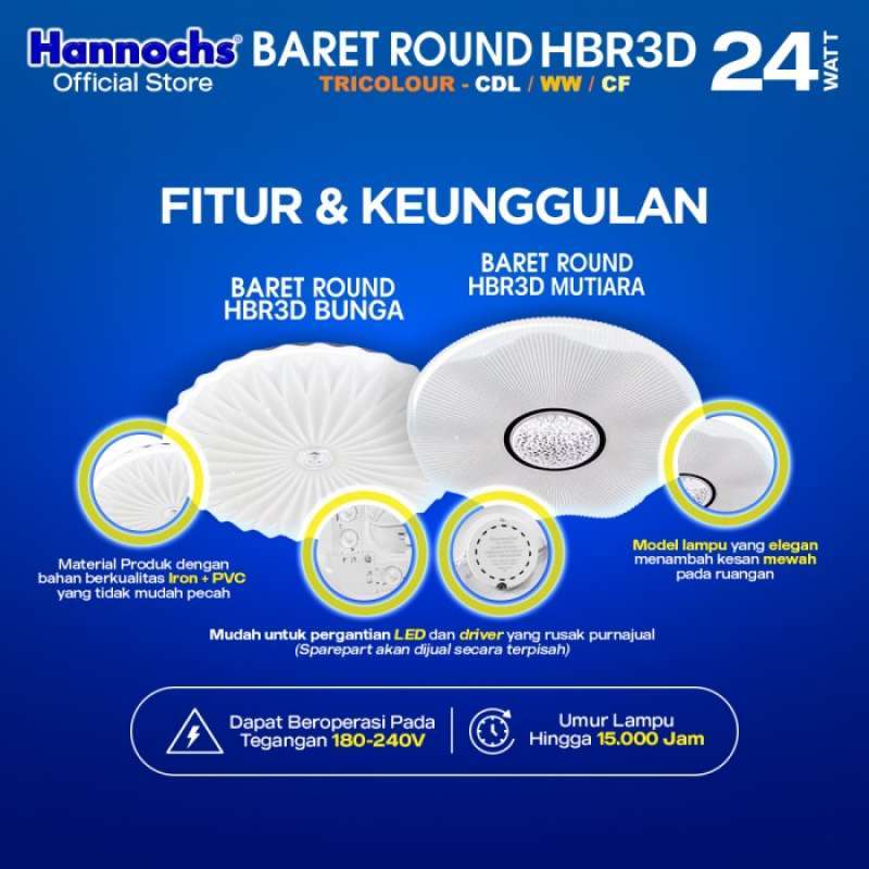 Jual Hannochs Lampu Downlight Led Baret Round Hbr3d Mutiara 24w ...