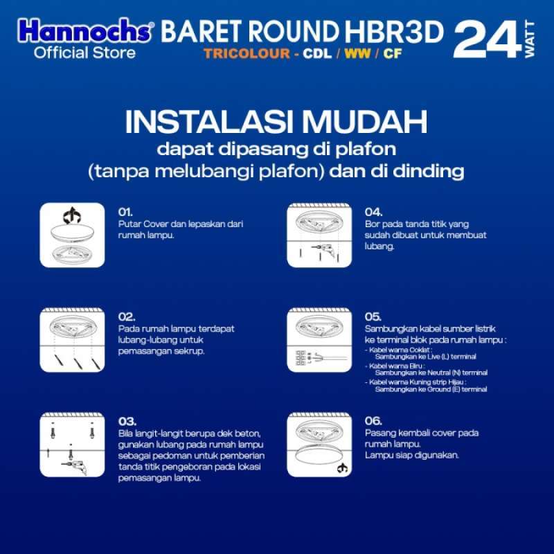 Jual Hannochs Lampu Downlight Led Baret Round Hbr3d Mutiara 24w ...
