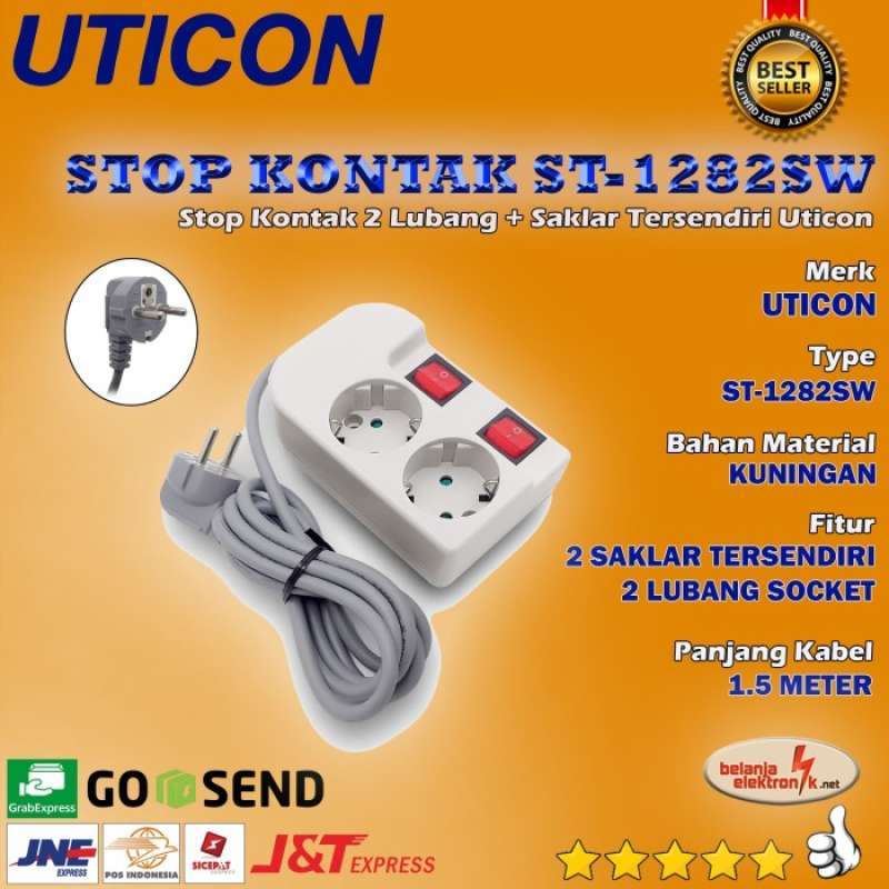 Promo Stop Kontak 2 Lubang + Saklar Tersendiri + Kabel Uticon St-1282 ...
