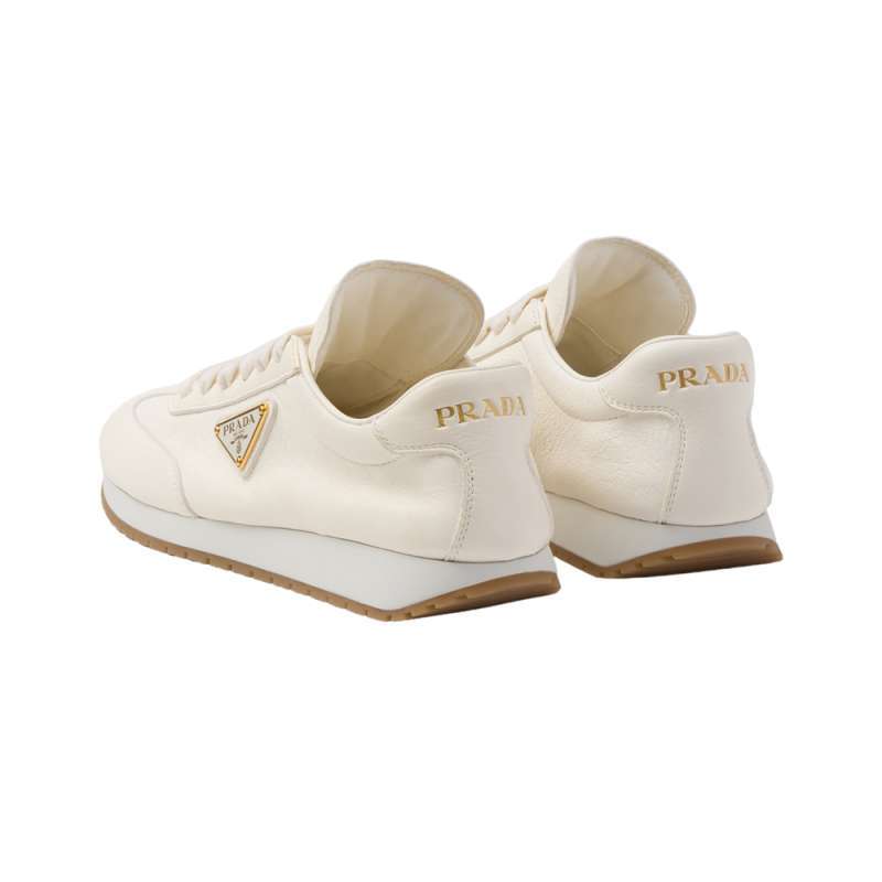 Promo Prada Gold Triangle Metal Logo Leathers Sneakers Ivory - White 36 ...