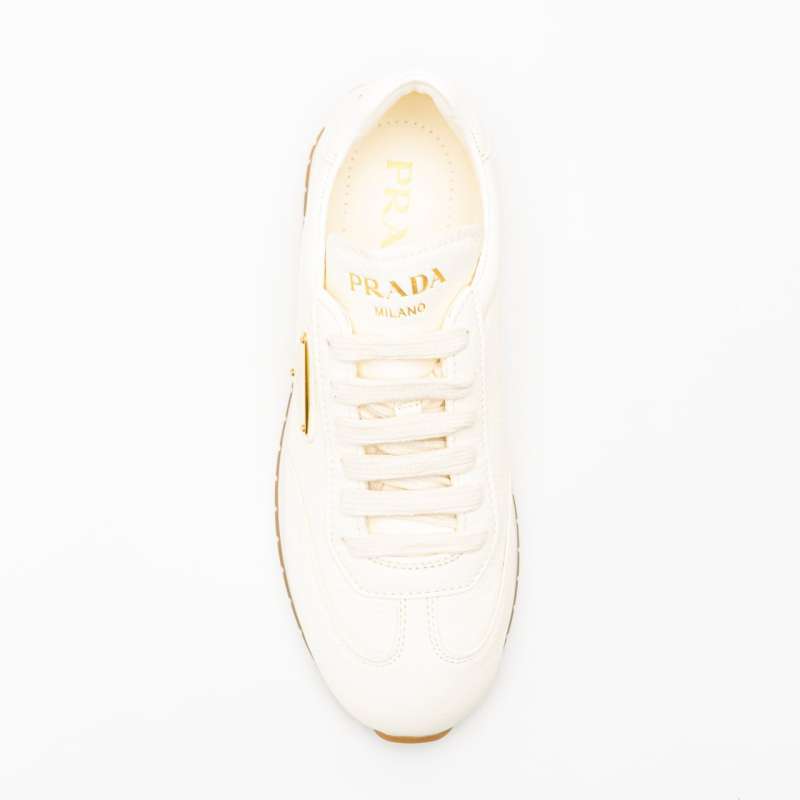 Promo Prada Gold Triangle Metal Logo Leathers Sneakers Ivory - White 36 ...