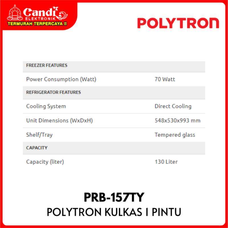 Jual Polytron Kulkas 1 Pintu 143 Liter Prb-157ty Di Seller Candi ...