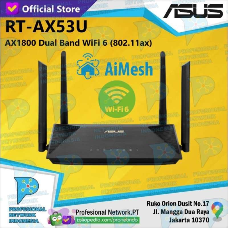 Jual Asus Rt-ax53u Dual Band Wifi 6 Ax1800 Wireless Router With Aimesh ...