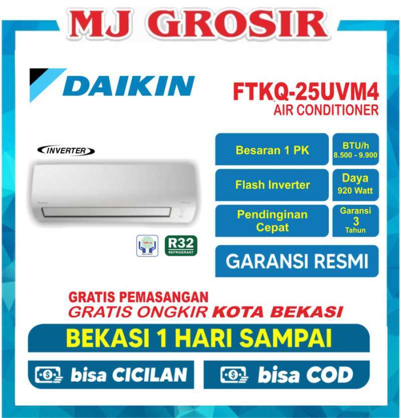 Promo Ac Daikin Ftkq 25 Uvm4 Rkq 1 Pk + Pasang R32 Flash Inverter Low B3kasi Diskon 23% Di ...