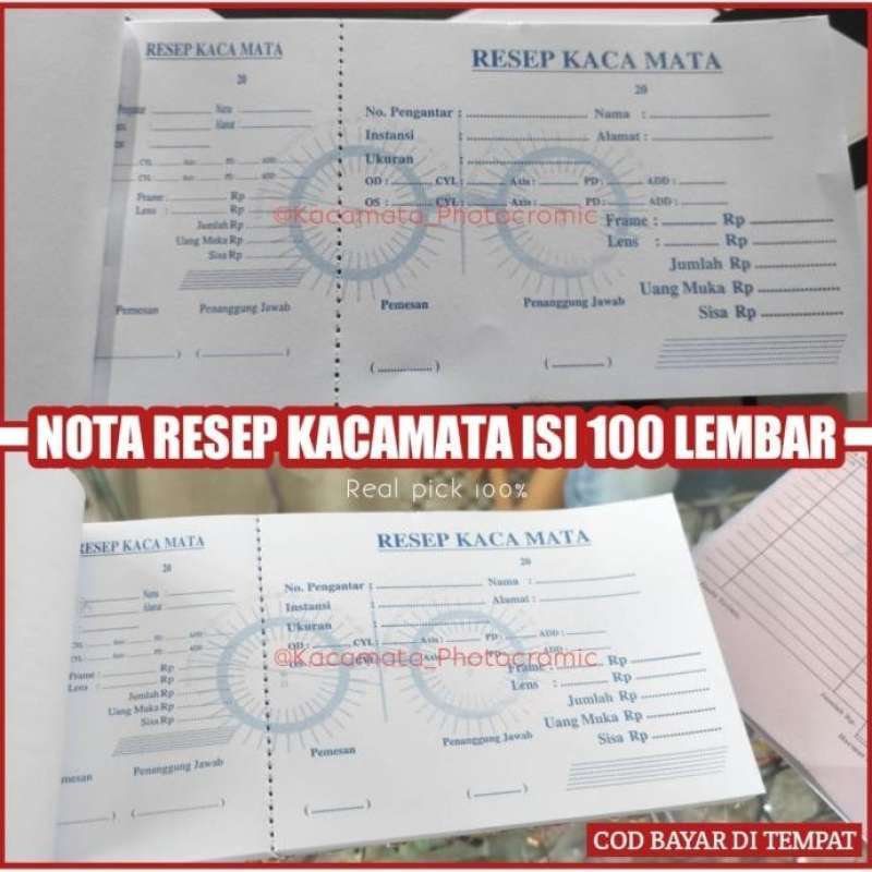 Jual Nota Resep Kacamata Nota Pembelian Kacamata Plus Minus Frame ...