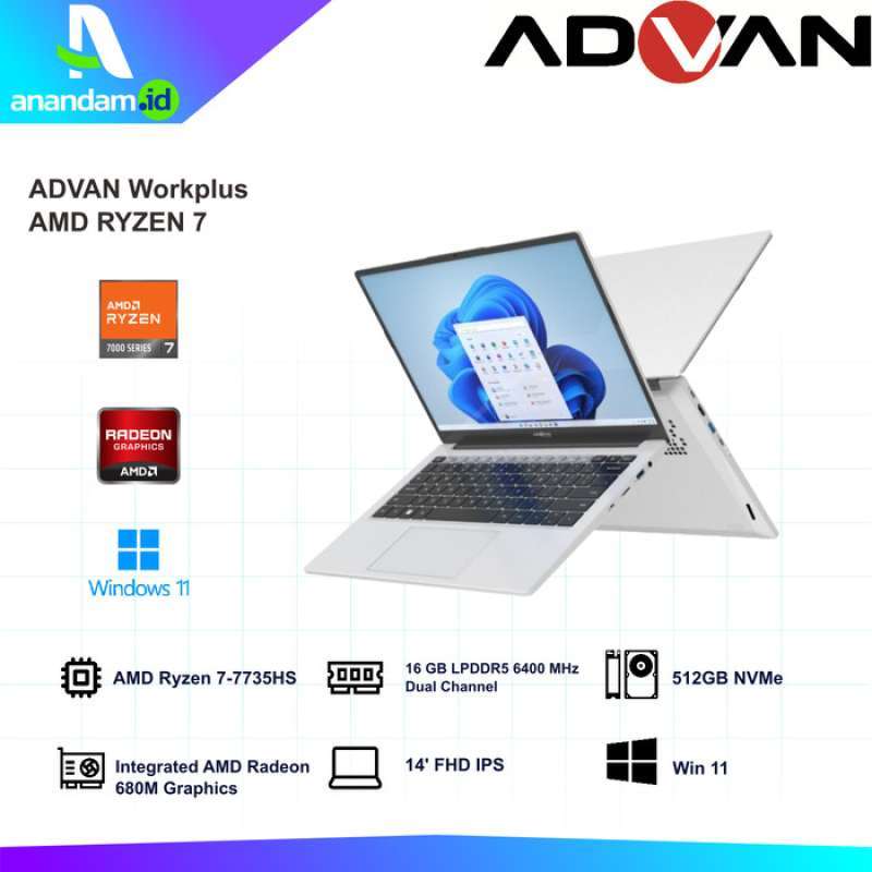 Jual Advan Laptop Workplus Amd Ryzen 7-7735hs 16gb 512gb 14'' Fhd Ips Win11 Di Seller Anandam.id ...