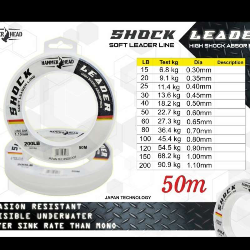 Jual Senar Leader Hammerhead Tulisan Shock Leader 50 Meter Bagus Kuat ...