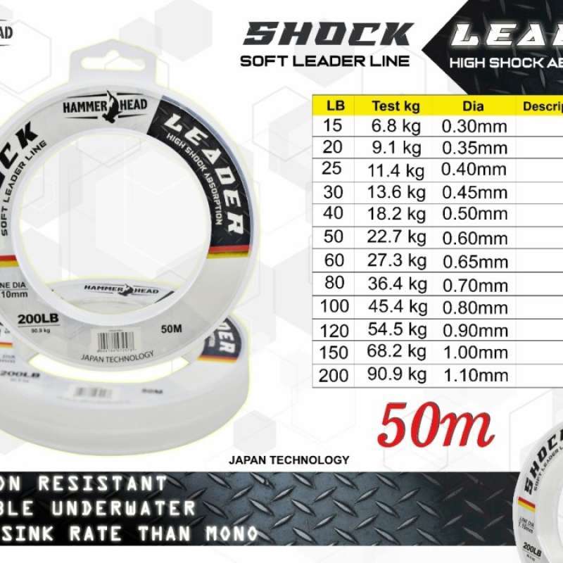 Jual Senar Leader Hammerhead Tulisan Shock Leader 50 Meter Bagus Kuat ...