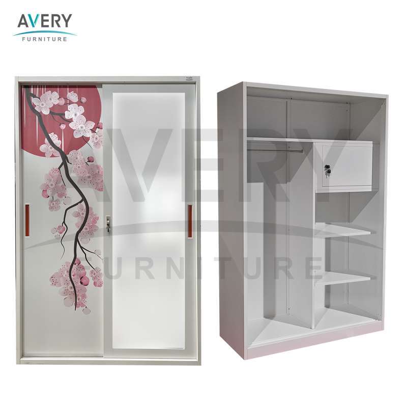 Jual Hsl - 1200sl - Lemari Pakaian Besi 2 Pintu Kaca / Lemari Baju Pakaian Sliding Besi Di ...