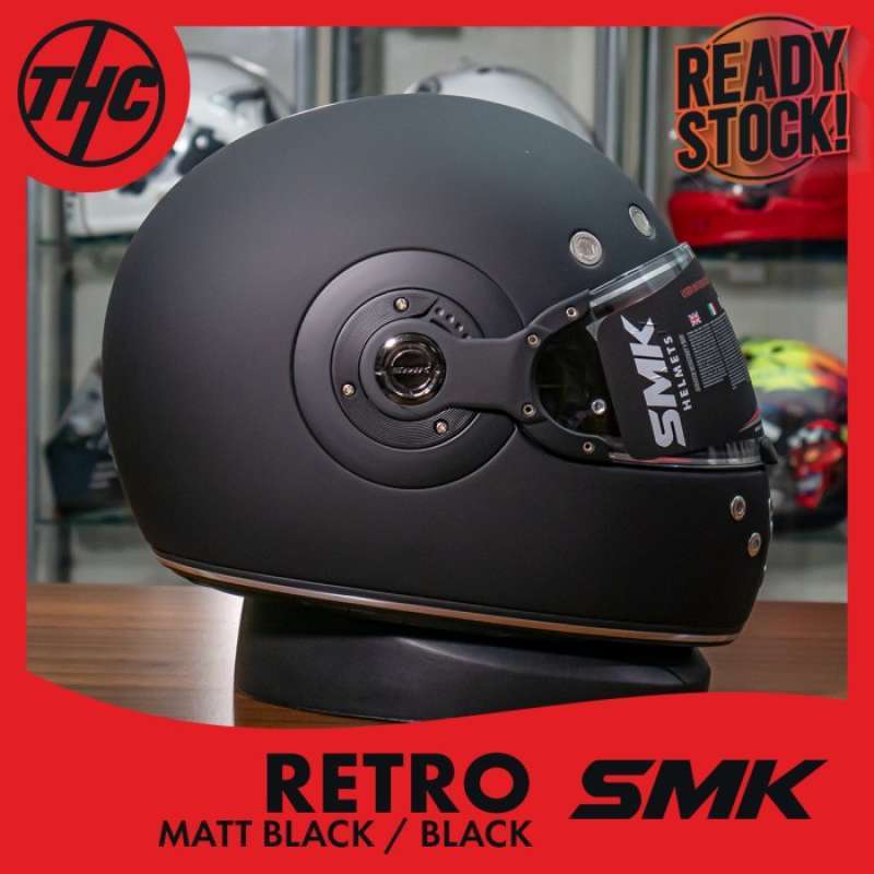 Jual Helm Smk Retro Matte Matt Black Vintage Full Face Helmet Classic ...