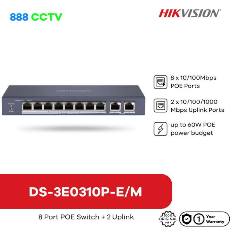 Promo Poe Switch 8 Port Hikvision Ds-3e0310p-e/m 2 Uplink Diskon 23% Di ...