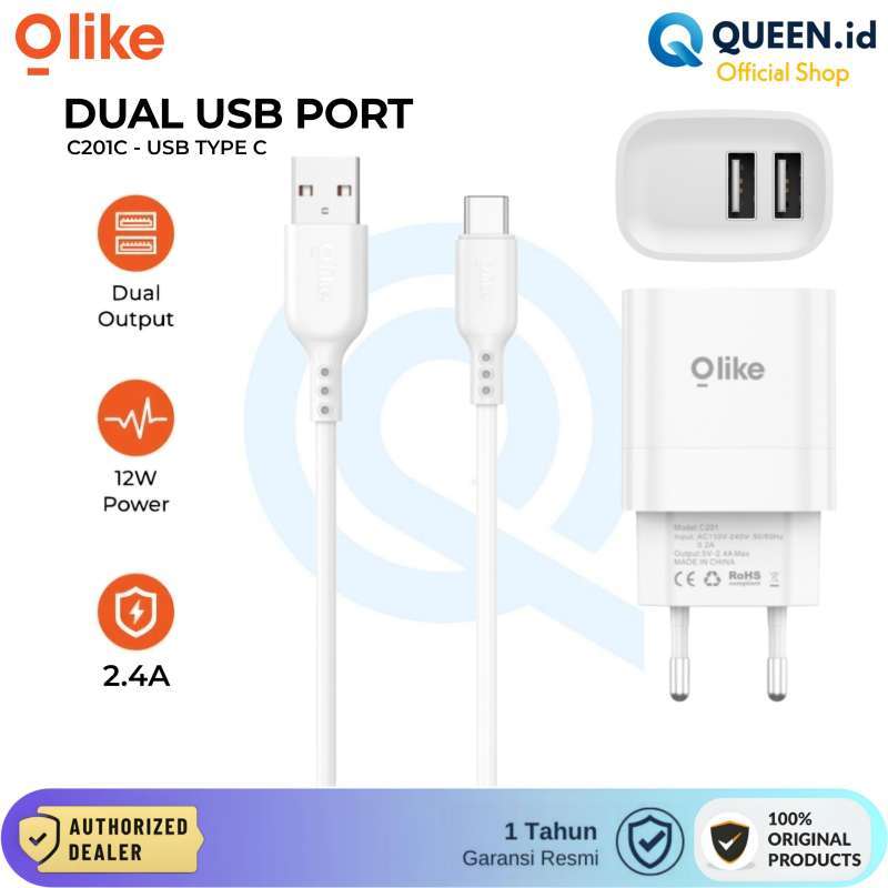 Jual Olike Charger Adaptor 2.4a 12w Dual Usb Port Set Kabel Type C ...