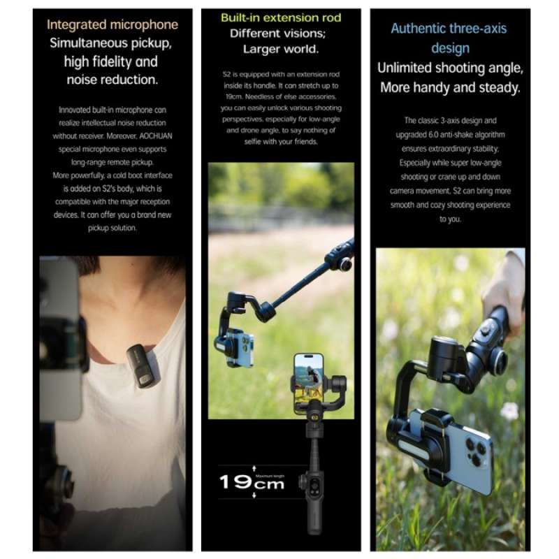 Promo Aochuan Smart S2 3-axis Gimbal Stabilizer Smartphone Integrated ...