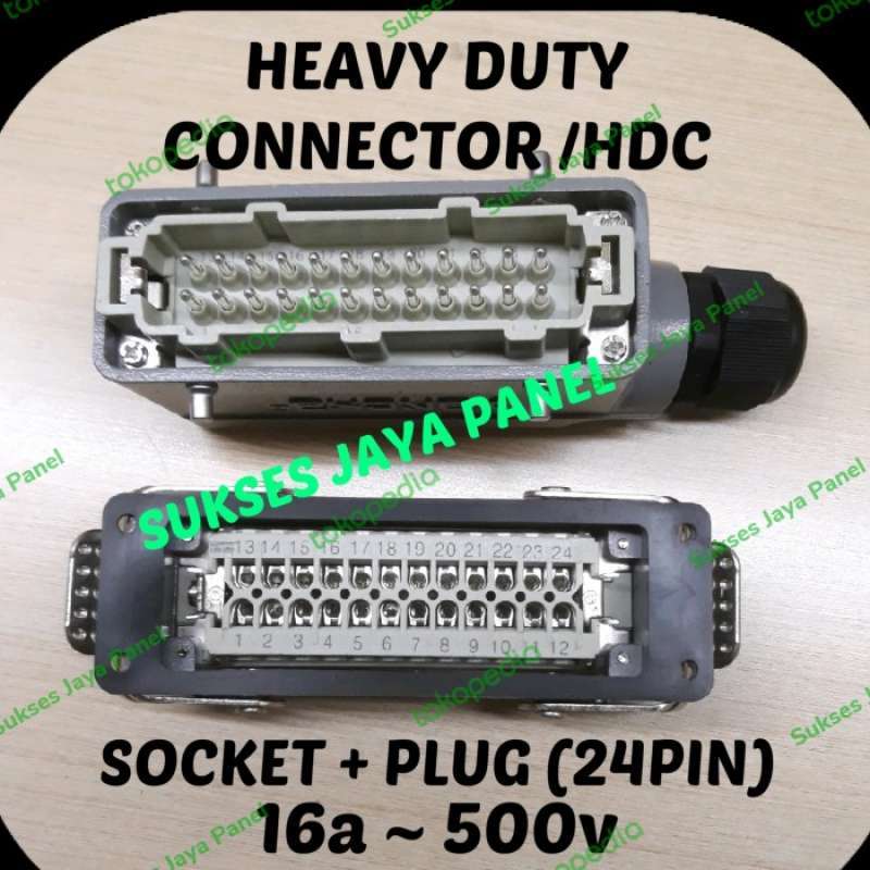 Promo Heavy Duty Connector Socket + Plug 24pin 16a 500v Hdc/he024-1 ...