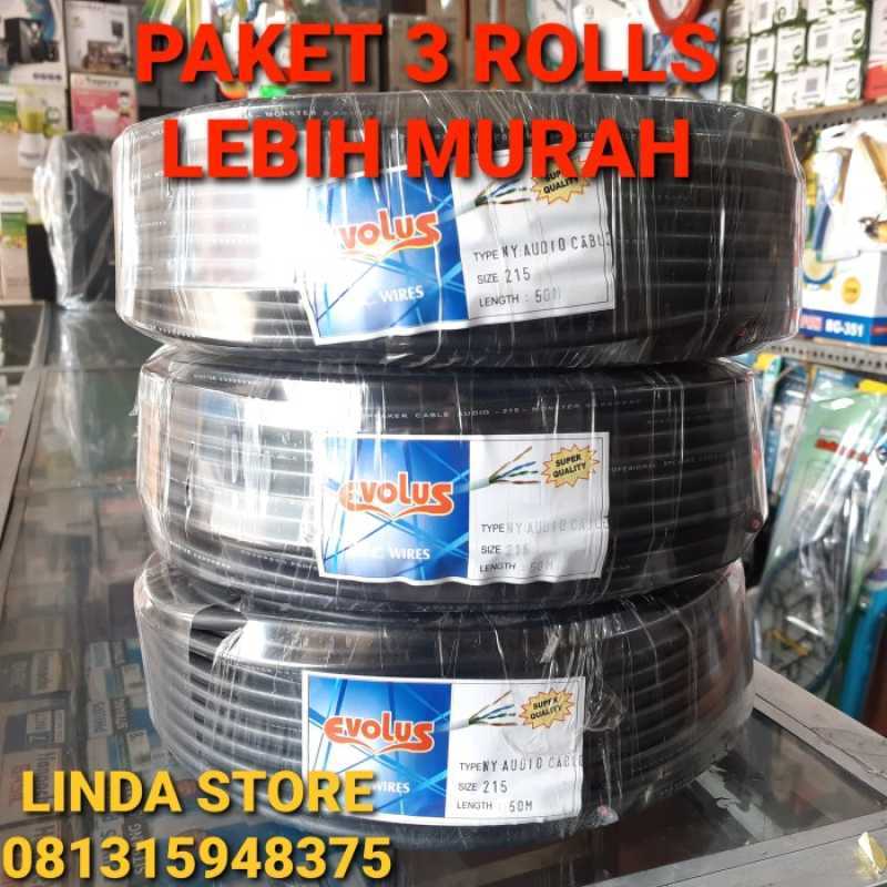 Promo Paket 3 Roll Kabel Listrik Hitam Serabut 2x1.5 Evolus Diskon 23% ...