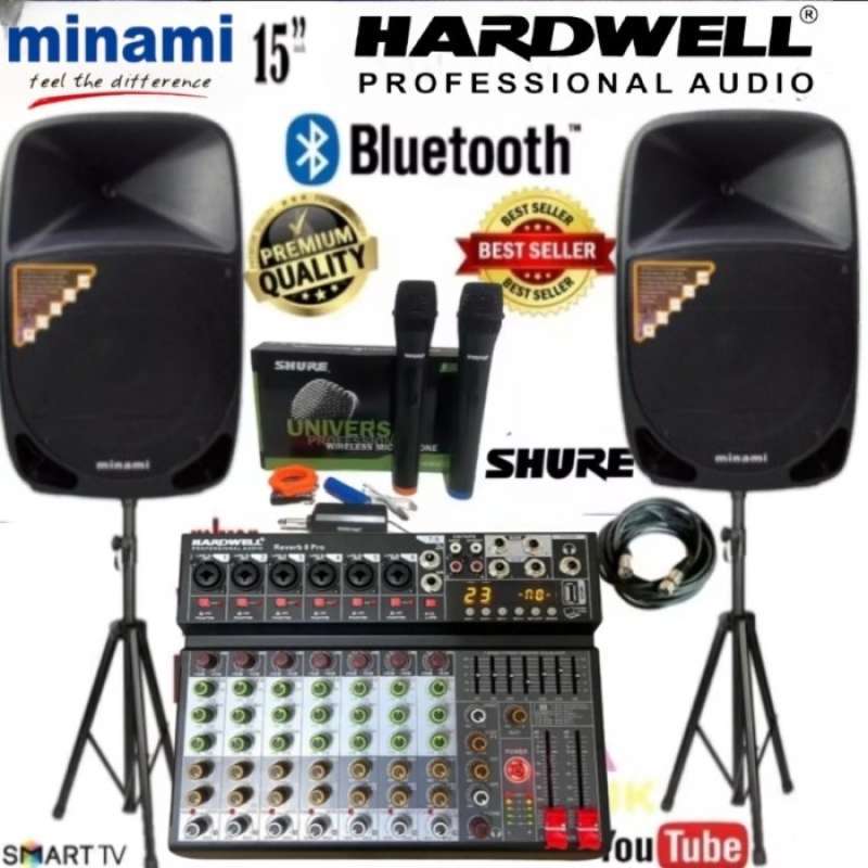 Promo Paket Speaker 15 Inch Aktif Pasif Minami Mixer Hardwell 8 Channel ...