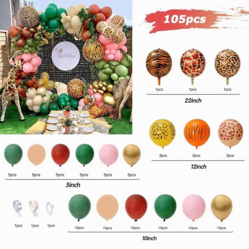 Jual 105 Pcs Balon Safari Hutan Garland Set Untuk Pesta Ulang Tahun ...