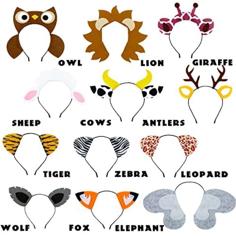 Jual 12 Pack Jungle Animal Headbands,plush Animal Headbands,zoo Animal ...