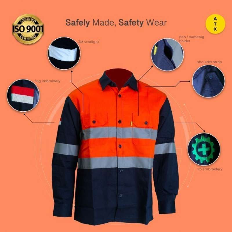 Jual Wearpack Safety Baju Kerja Lengan Panjang Kombinasi Oren Navy Atx ...