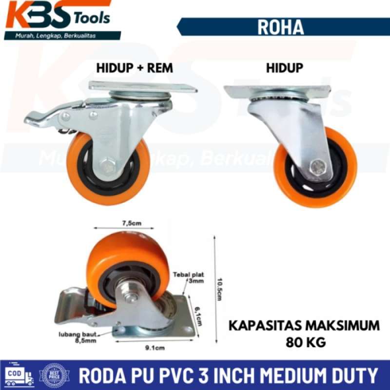 Jual Roda Troli Pvc Roha Pu Medium Duty 3 Hidup - Roda Pvc Orange Di ...