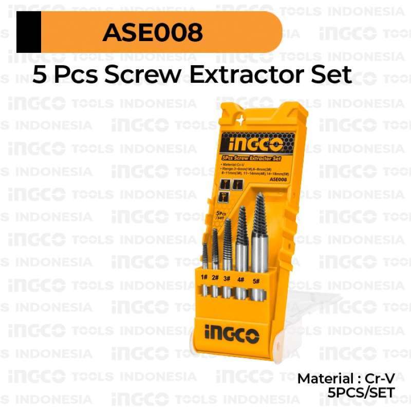 Jual 5pcs Screw Extractor 3-14mm Ingco Ase008 Tap Balik Pembuka Baut ...