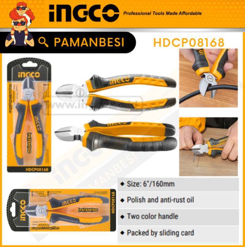 Jual Tang Potong 6 Diagonal Cutting Pliers 6 Inch Ingco Hdcp08168 ...