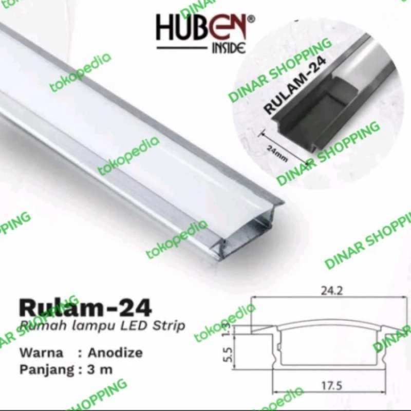 Jual List Rel Rumah Lampu Huben Rulam-24 Led Strip Alumunium Acrylic ...