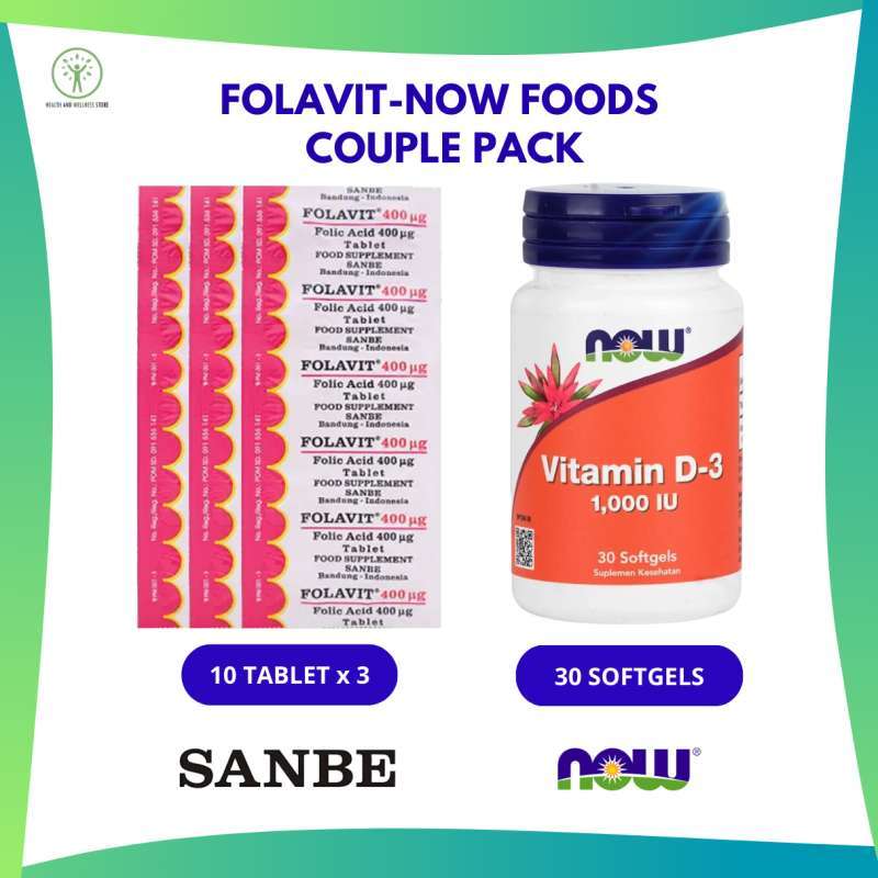 Jual Paket Folavit 400 Mcg 30 Tablet Dan Now Foods Vitamin D3 1000 Iu ...