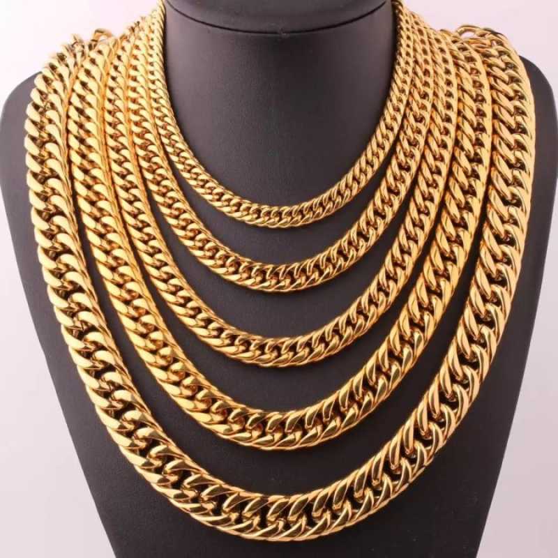Promo Kalung Pria Titanium Gold Model Rantai Double - 2ml, 45cm Diskon ...