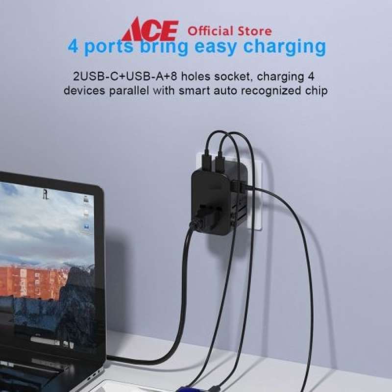 Jual Ace Krisbow Travel Adaptor Usb A Dan Type C - 65watt Di Seller ...