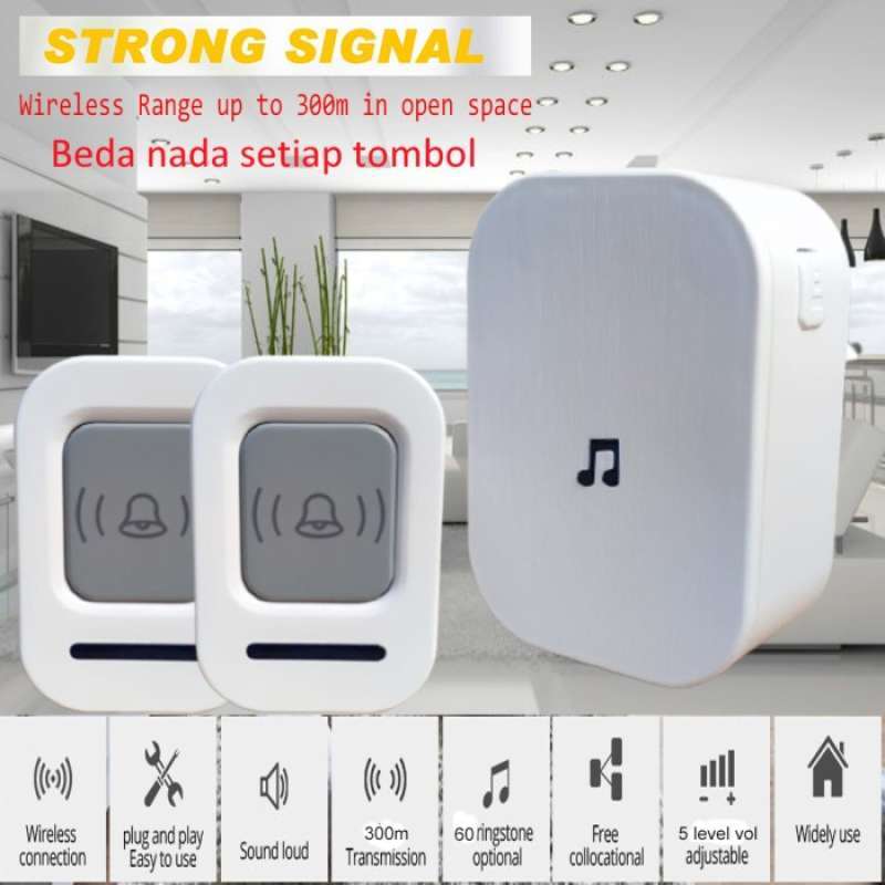 Jual Bel Rumah Wireless Door Bell Waterproof Pintu Z1 60 Nada 2 Tombol ...
