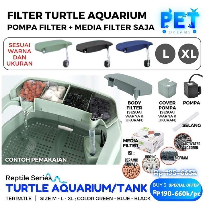 Promo Turtle Tank S Dan M Aquarium Ember Kandang Vivarium Basking Kura Air - Tank-biru, S ...
