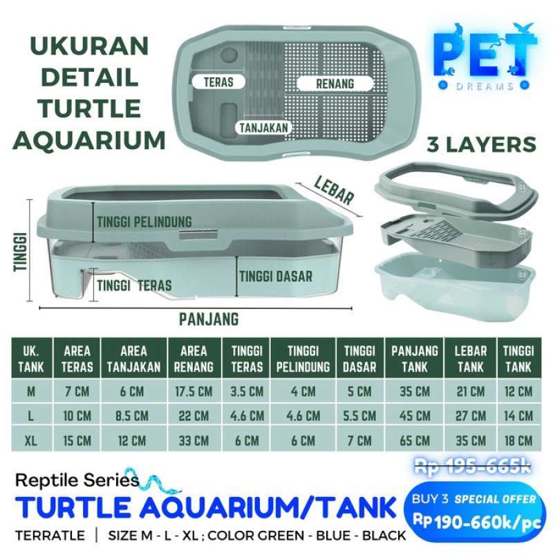 Promo Turtle Tank S Dan M Aquarium Ember Kandang Vivarium Basking Kura ...