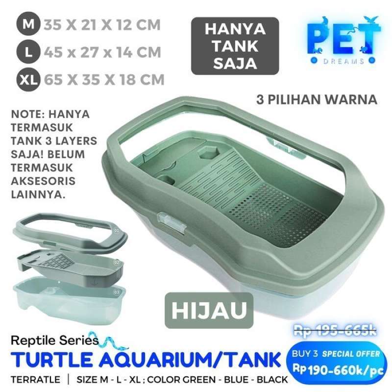 Promo Turtle Tank S Dan M Aquarium Ember Kandang Vivarium Basking Kura Air - Tank-biru, S ...